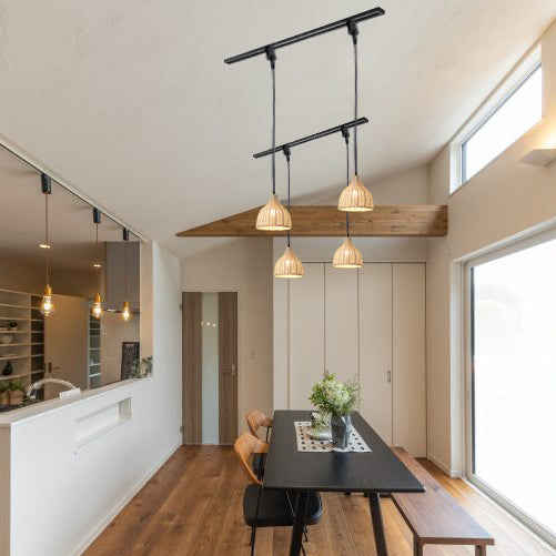 Sloped Position Track Light Fixture E26 Base Rattan Lampshade Vintage ...