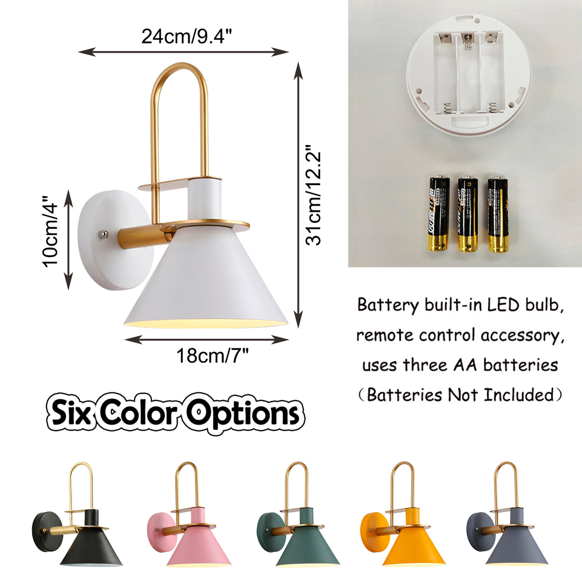 Battery Cordless Loft Gooseneck Wall Sconces Smart LED Bulbs with Remo ...