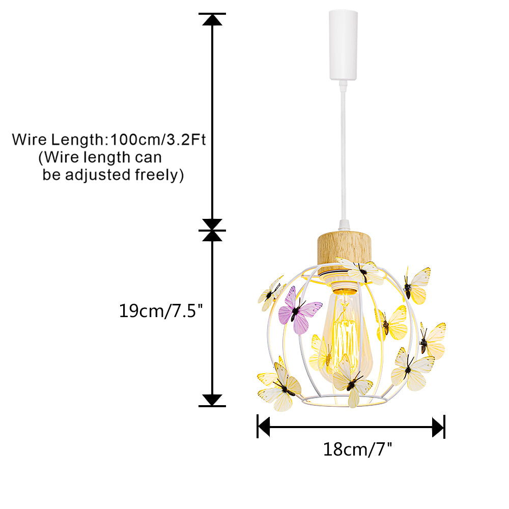 Rounded Metal Shade With Butterflies E26 Wood Base Track Light 3.2 Ft ...