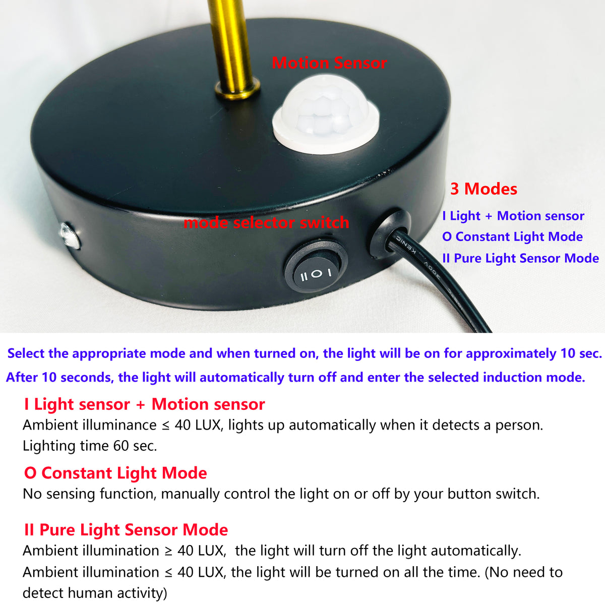 Motion Sensor Light Adjustable Angle Corded Retro Design Glass Metal B ...