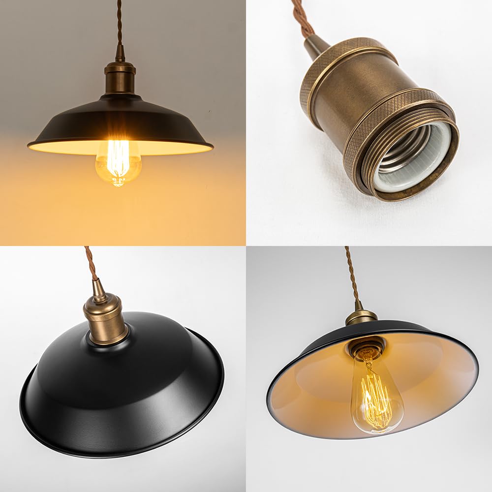 Black Shade Retro Brass Base Recessed Light Conversion Kit for E26 Rec ...