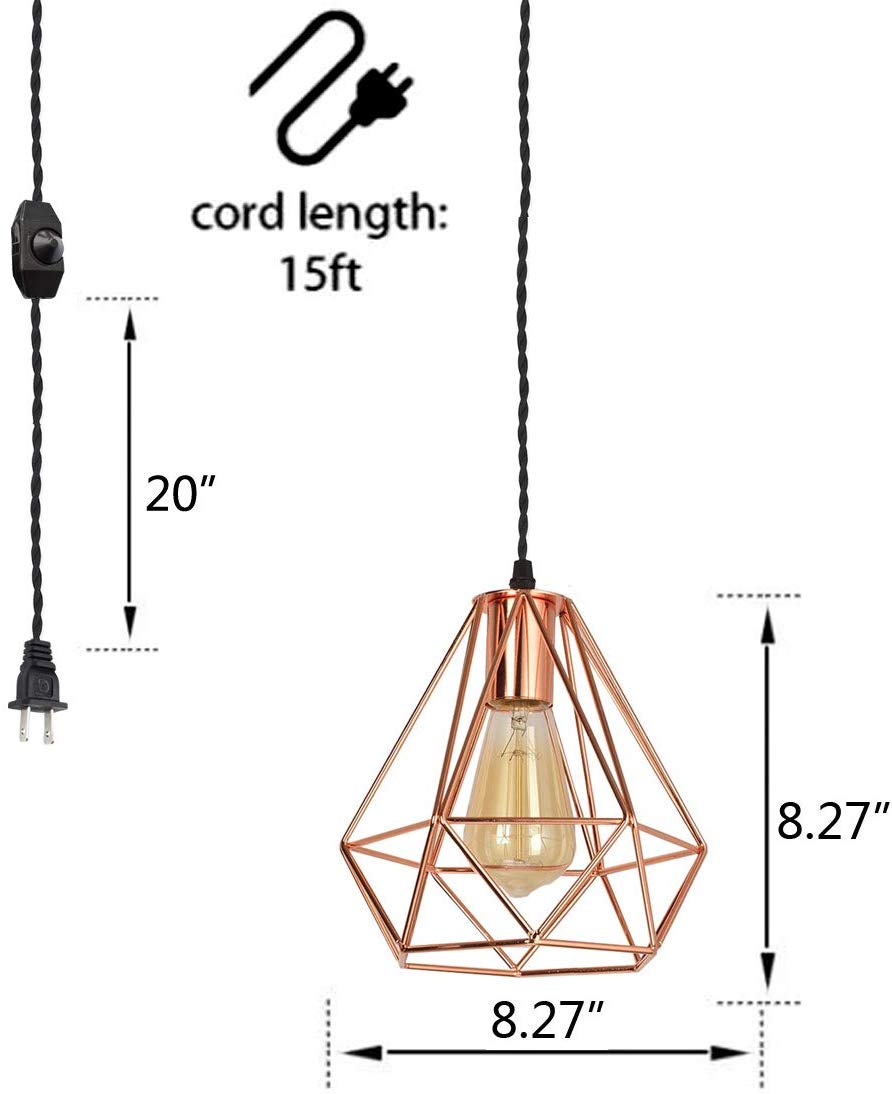 Plug in Rose Gold Wire Cage Hanging Light – Nunu Lighting