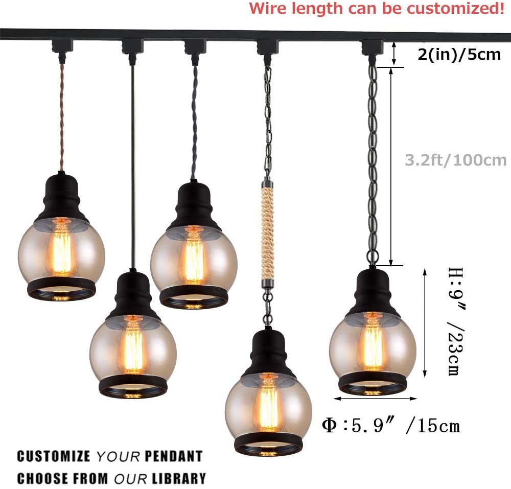H-Type Industrial Vintage Brown Glass Lamp Shade Track Light Pendants ...
