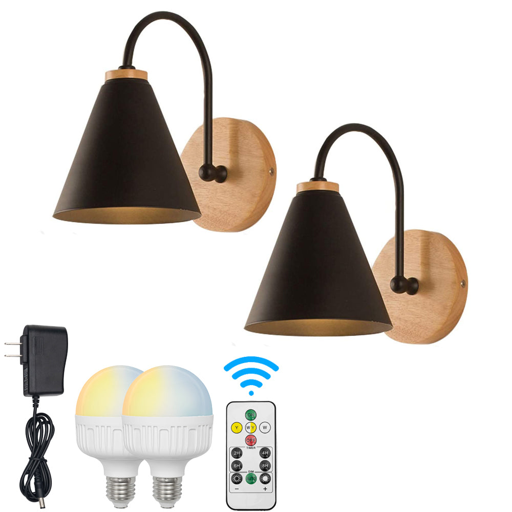 Rechargeable Cordless Loft Cone Wall Sconces Smart LED Bulbs with Remo ...
