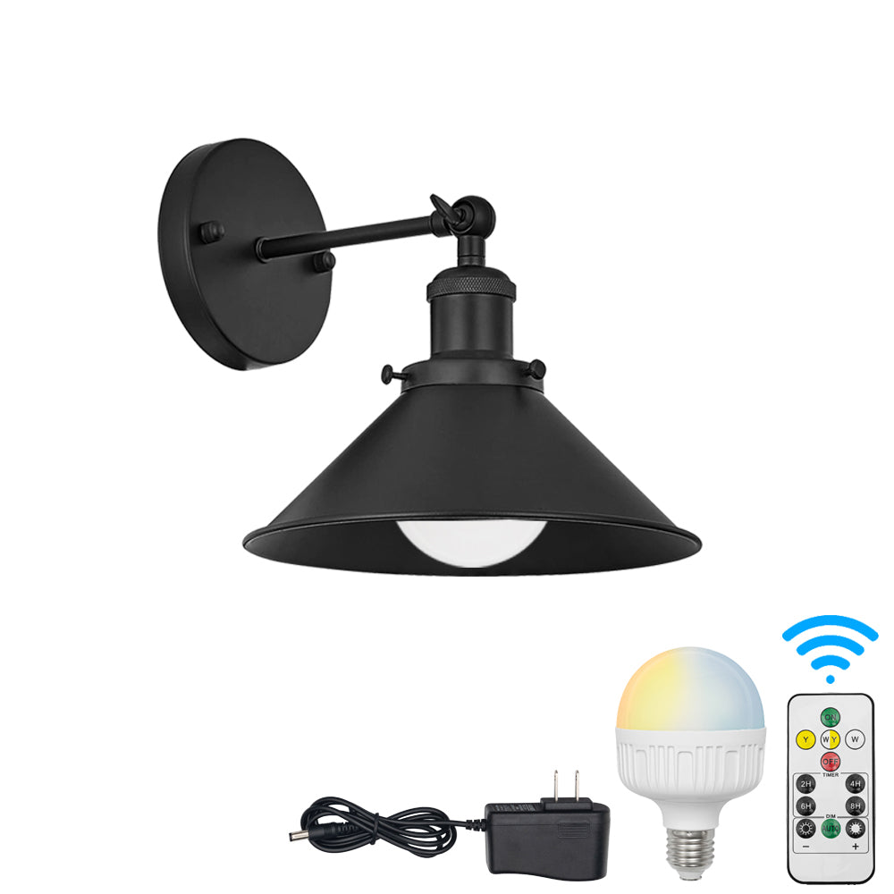 Rechargeable Cordless Loft Black Cone Wall Sconces Smart LED Bulbs wit ...
